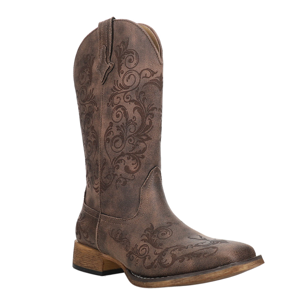 Shop Brown Womens Roper Bailey Laser Square Toe Cowboy Boots – Shoebacca