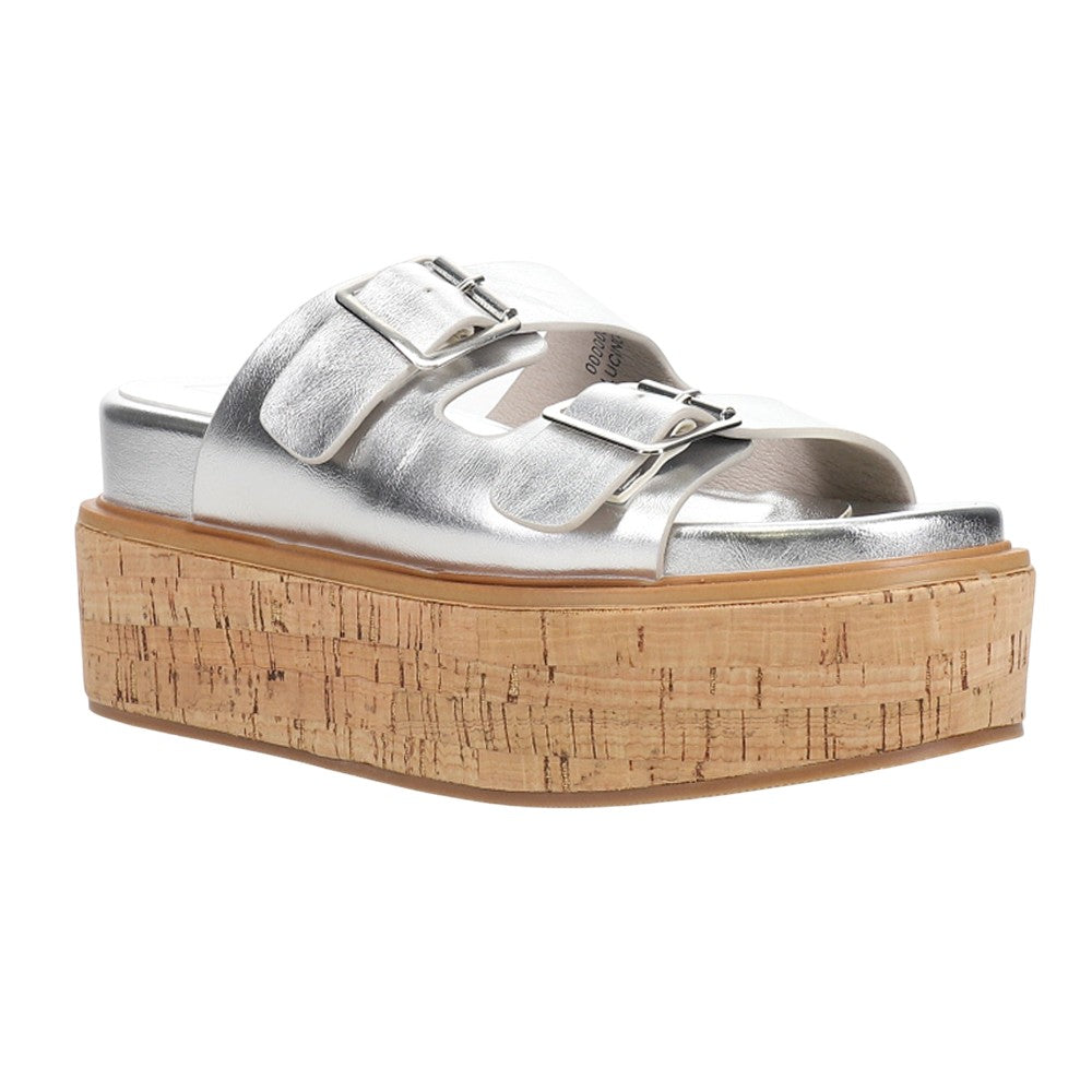 Shop Silver Womens Shu Shop Lucinda Metallic Platform Slide Sandals ...