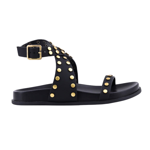 Shop Black Womens Cecily Studded Strappy Footbed Sandals – Shoebacca