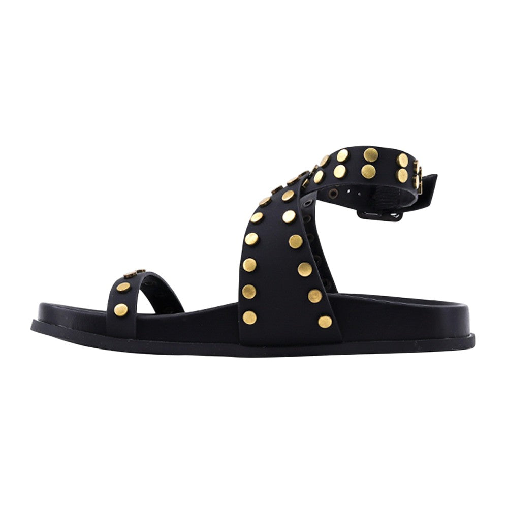 Shop Black Womens Cecily Studded Strappy Footbed Sandals – Shoebacca