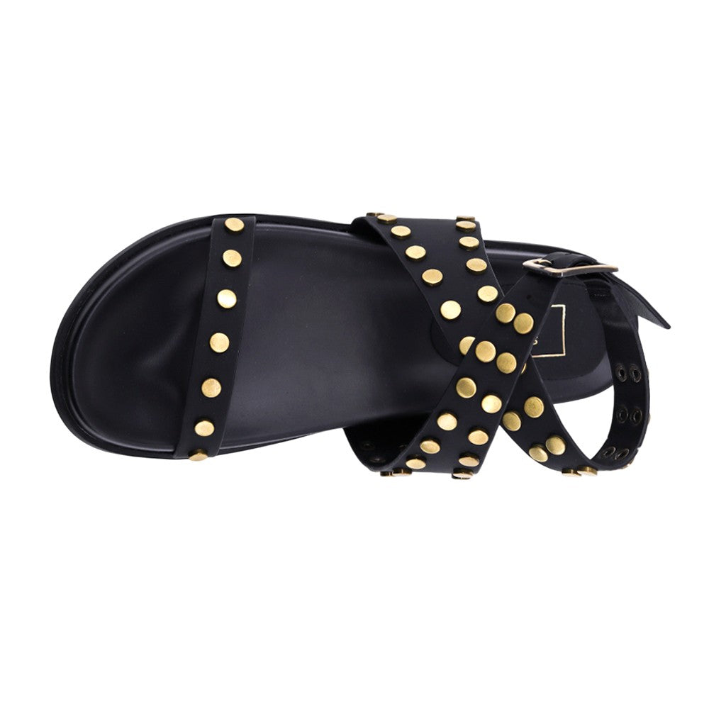 Shop Black Womens Cecily Studded Strappy Footbed Sandals – Shoebacca