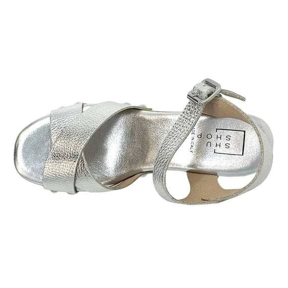 Shop Silver Womens Giovanna Metallic Block Heel Sandals – Shoebacca