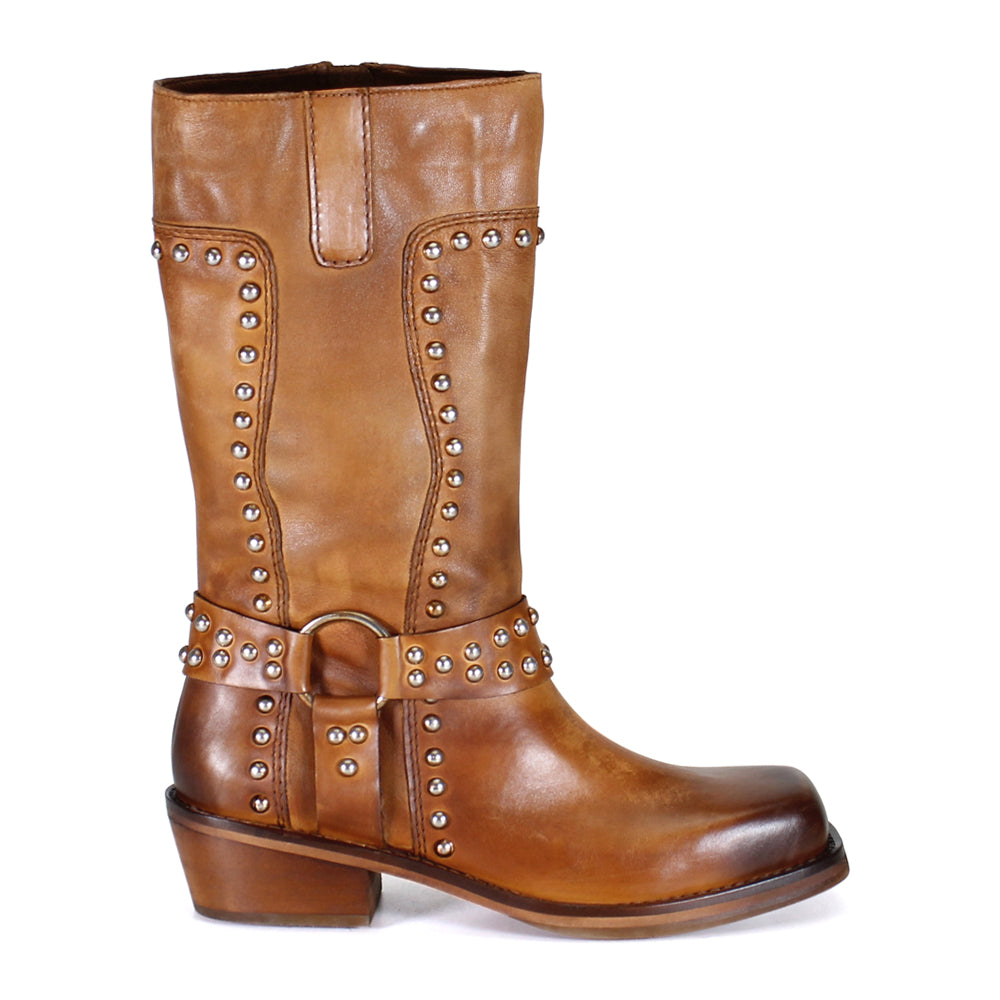 Shop Brown Womens Val Uable Studded Motorcycle Boots – Shoebacca