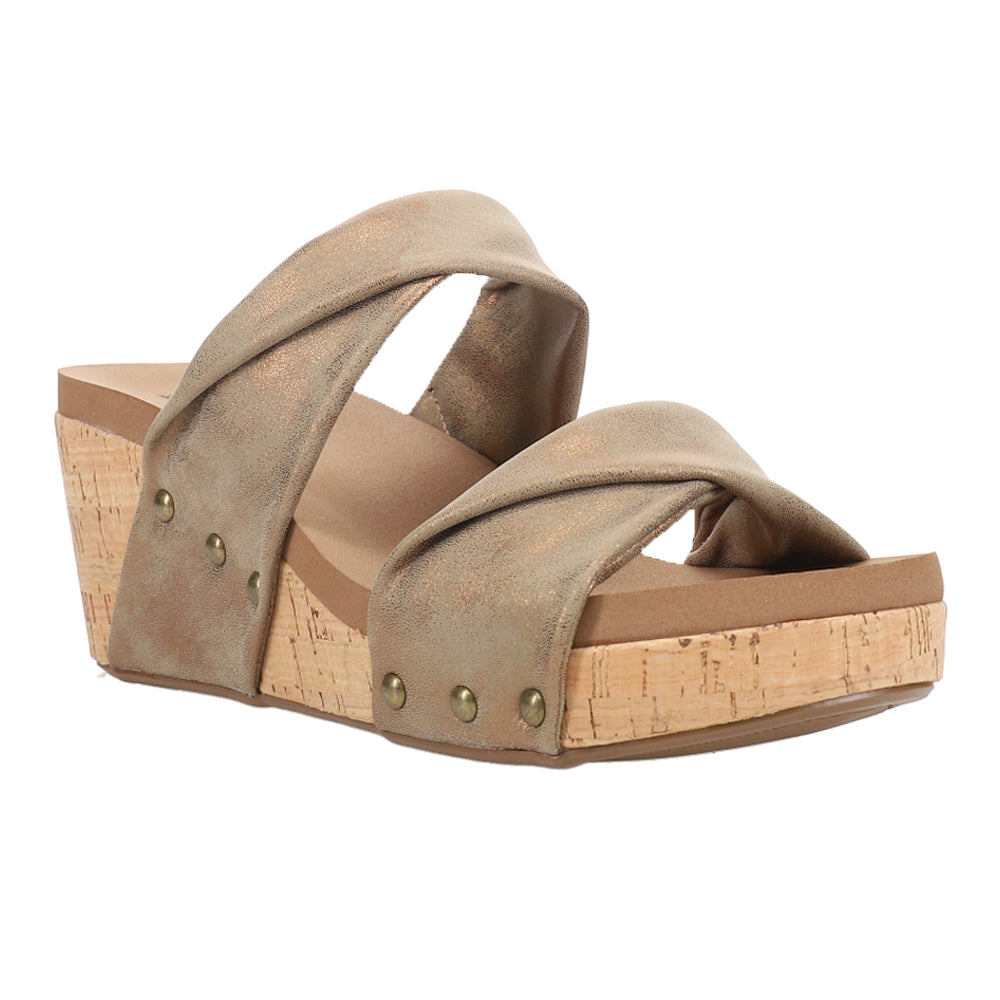 Shop Beige Womens Corkys Stranded Studded Wedge Sandals – Shoebacca