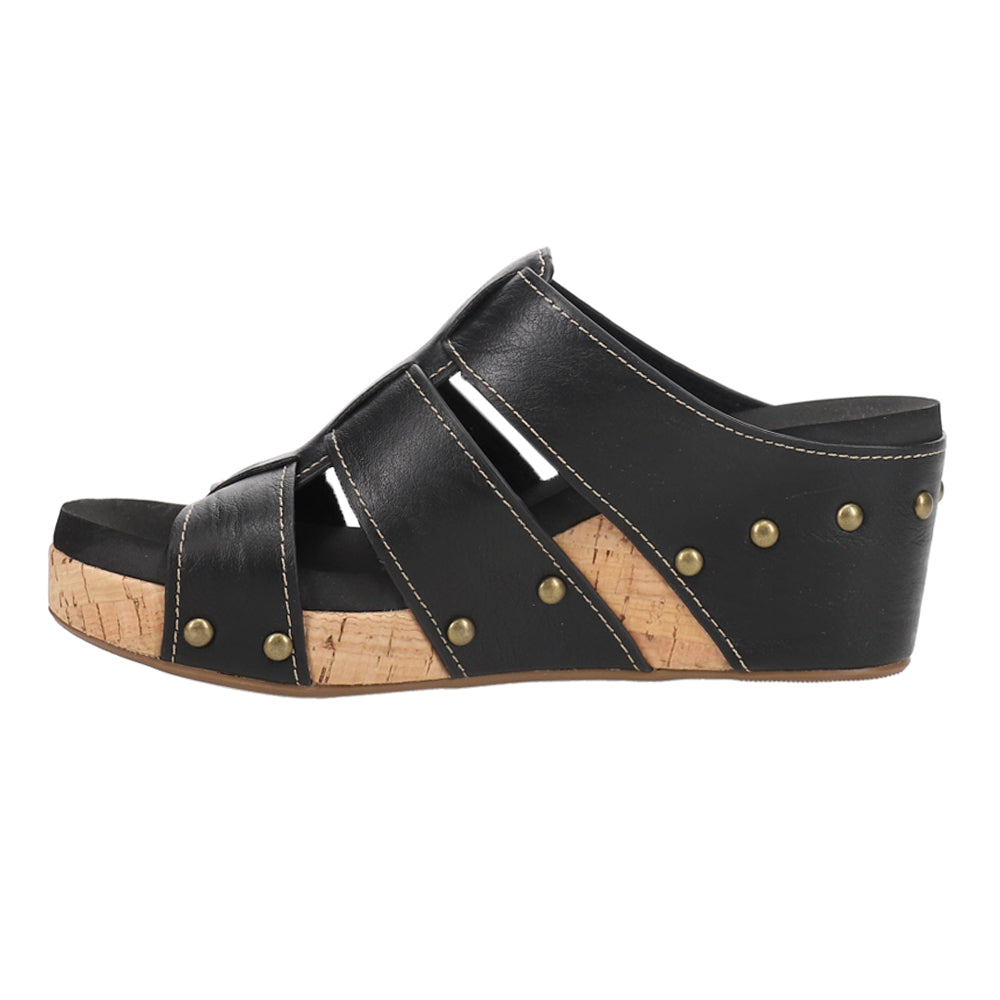 Shop Black Womens Corkys Catch of the Day Studded Wedge Sandals – Shoebacca