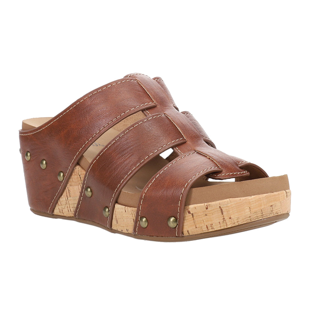 Shop Brown Womens Corkys Catch of the Day Studded Wedge Sandals – Shoebacca