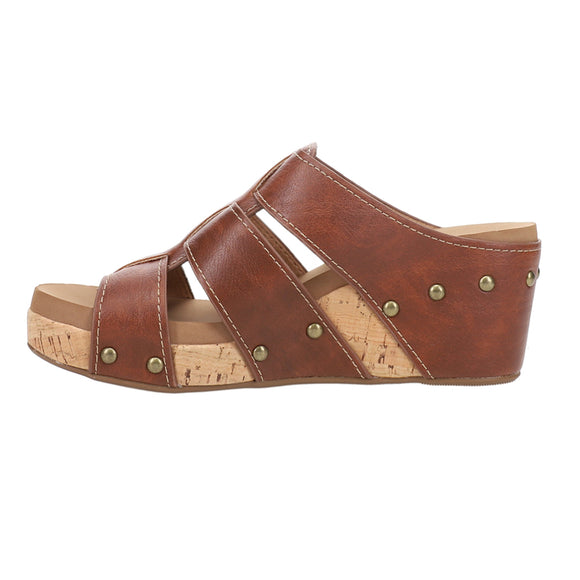 Shop Brown Womens Corkys Catch of the Day Studded Wedge Sandals – Shoebacca