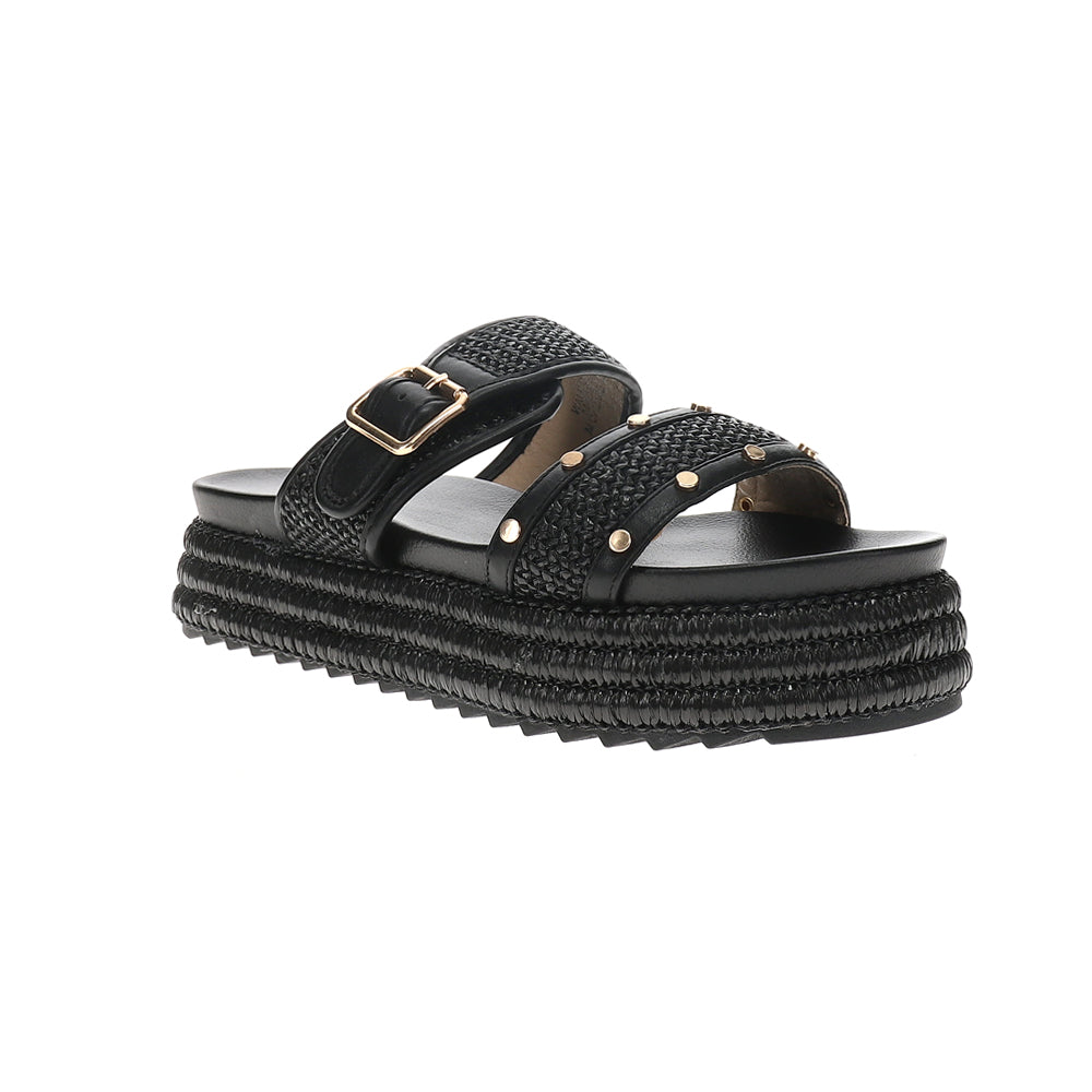 Shop Black Womens Walk of Shame Studded Platform Slide Sandals – Shoebacca