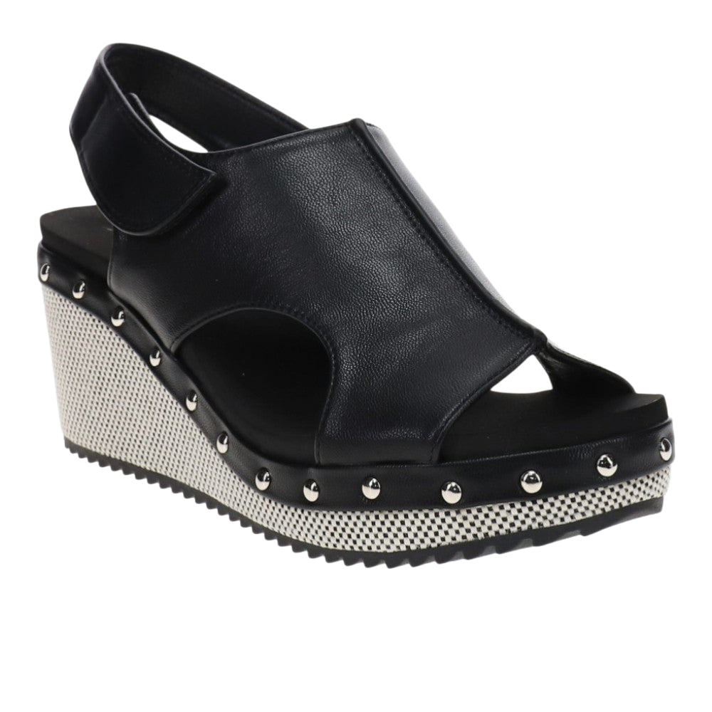 Shop Black Womens For Keeps Studded Wedge Slingback Sandals – Shoebacca