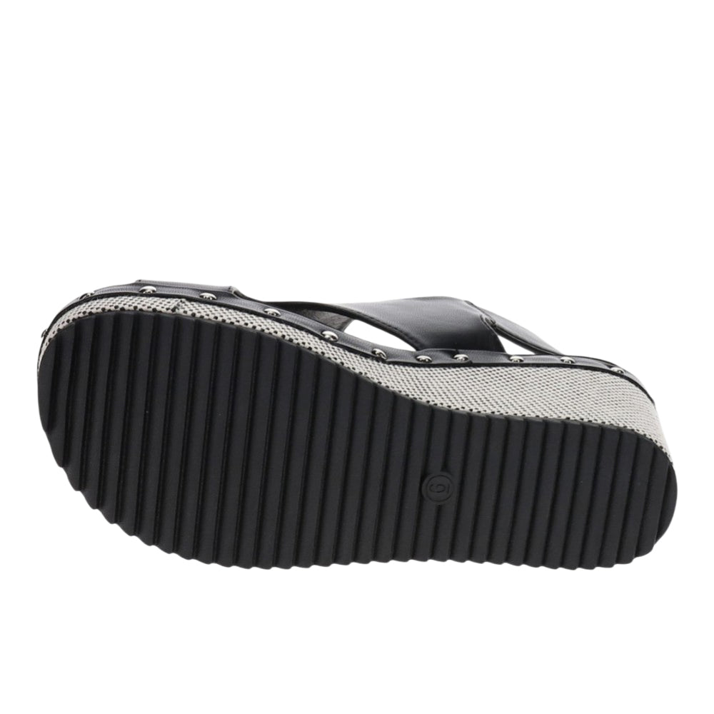 Shop Black Womens For Keeps Studded Wedge Slingback Sandals – Shoebacca
