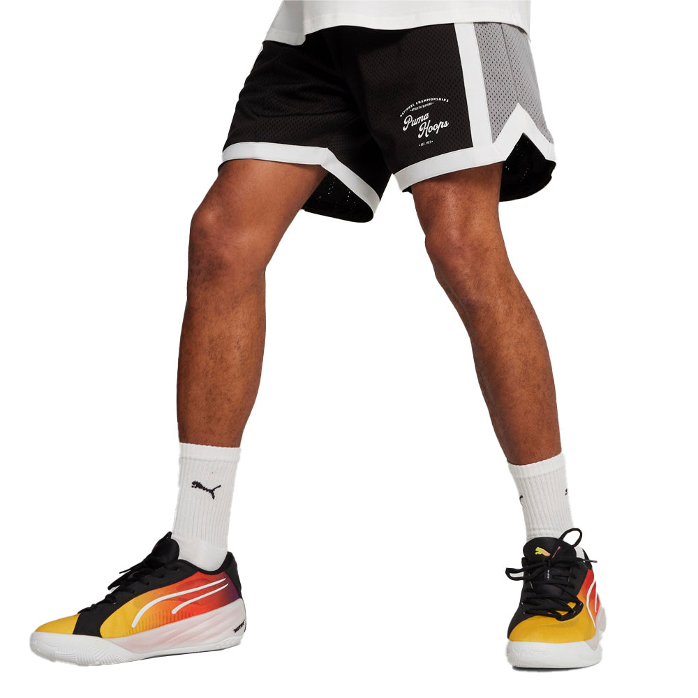 Shop Black Mens Puma Hoops Showtime Mesh Basketball Athletic Shorts ...