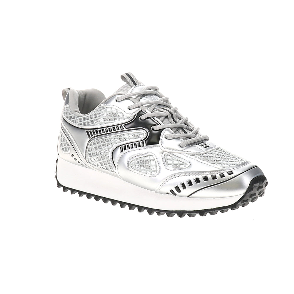 Shop Silver Womens Apollo Metallic Lace Up Sneakers – Shoebacca