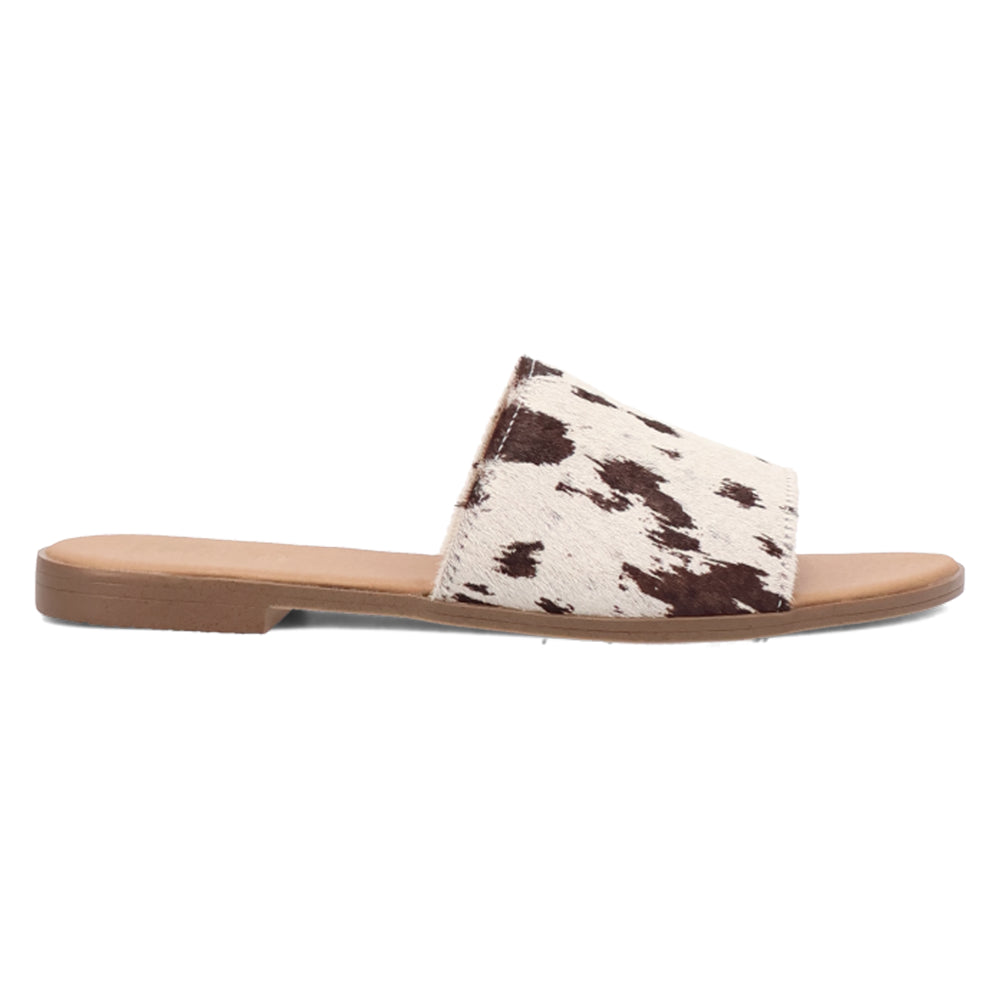Shop Brown, White Womens Tabby Cow Print Slide Flat Sandals – Shoebacca