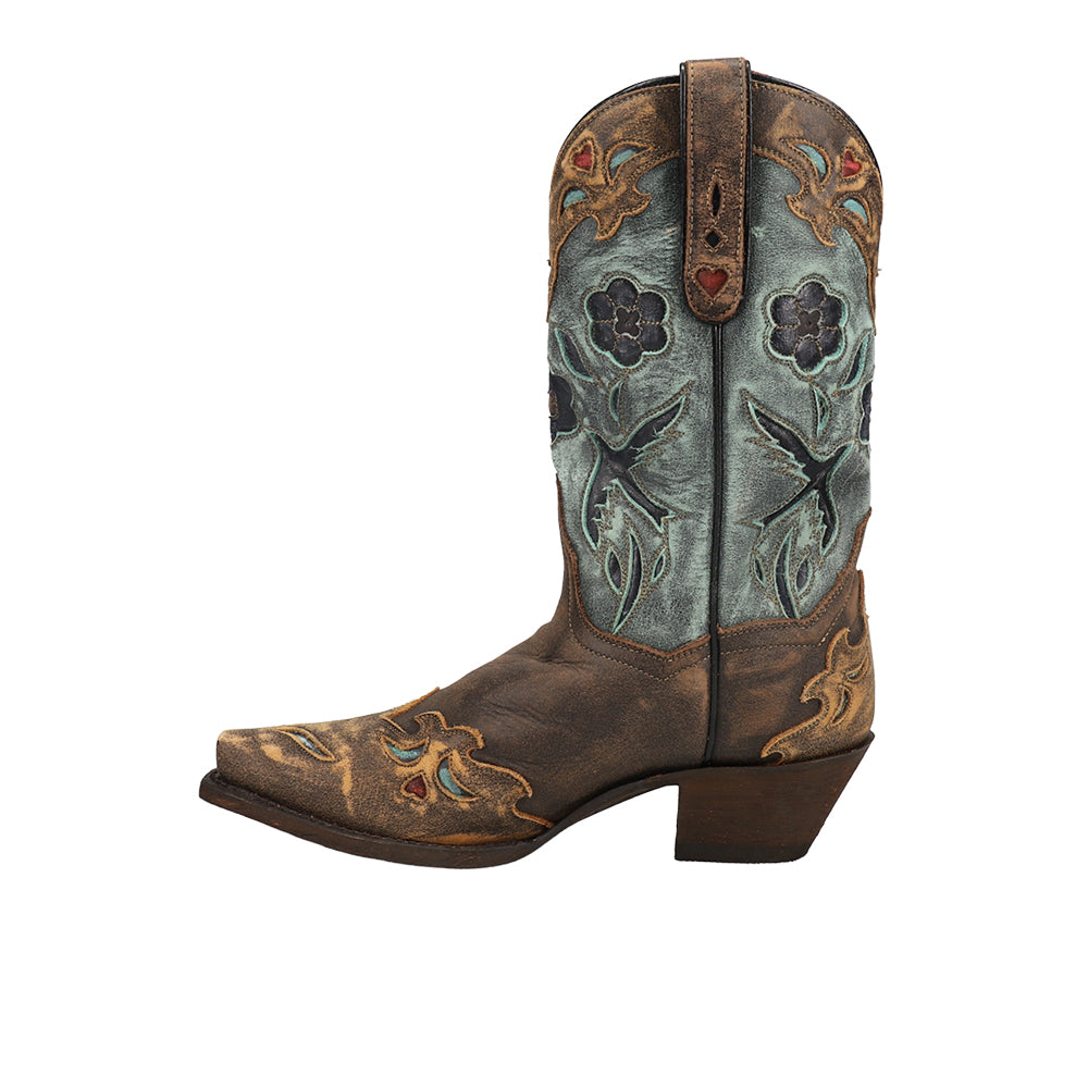 Shop Brown Womens Dan Post Boots Blue Bird Floral Tooled-Inlay Snip Toe ...