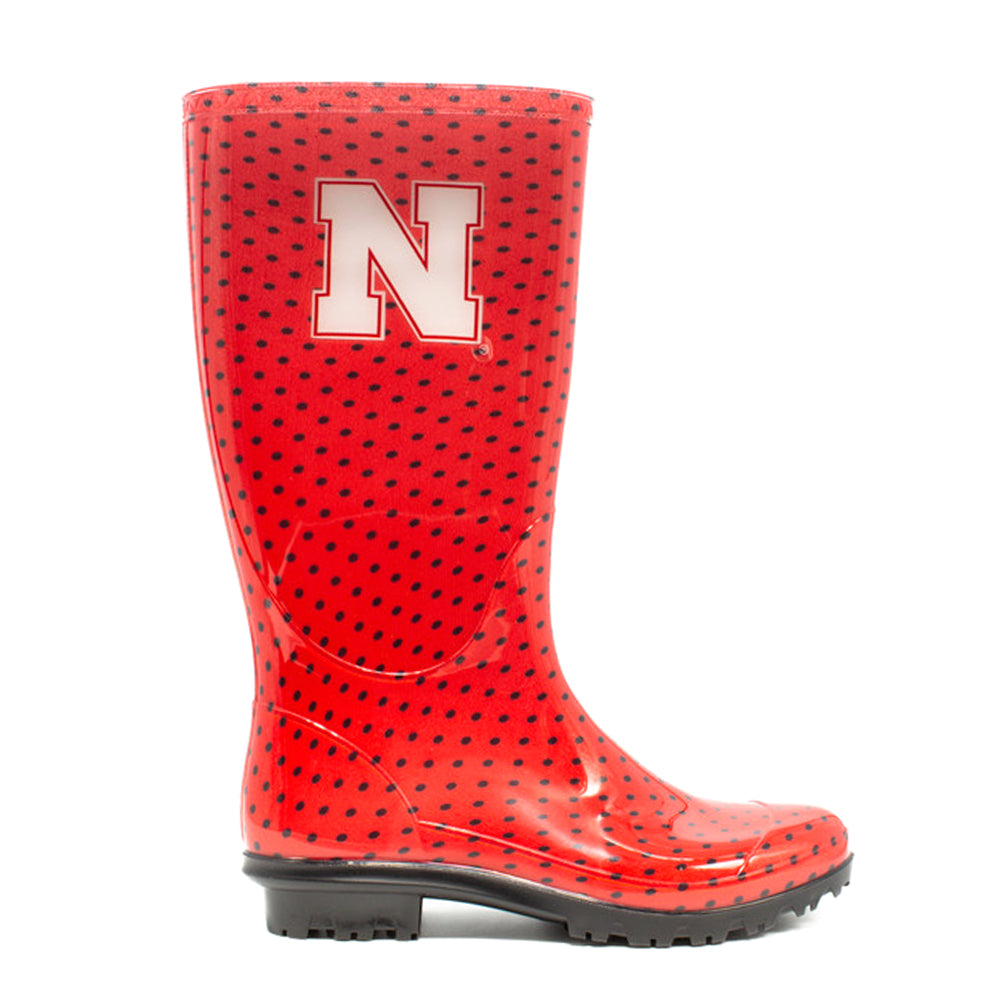 Shop Red Womens University of Nebraska Polka Dot Round Toe Rain Boots ...