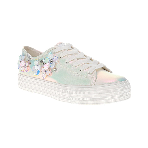 Shop White Womens Triple Kick Canvas Floral Embellished Celebrations ...