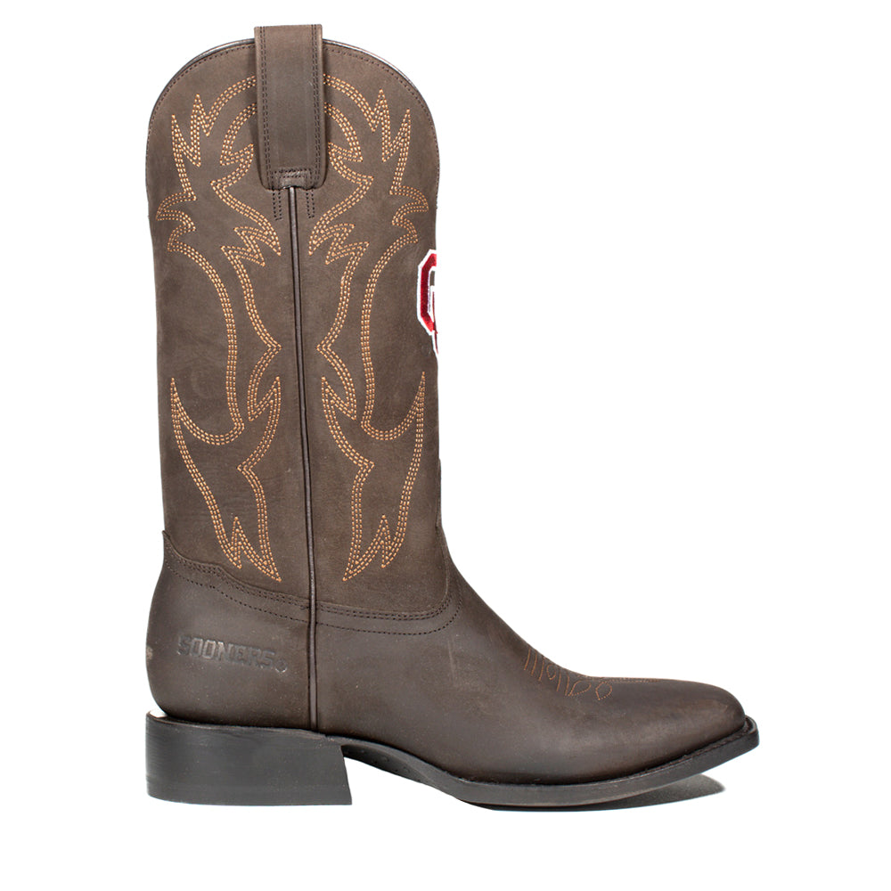 Shop Brown Mens University of Oklahoma Embroidered Square Toe Pull On ...