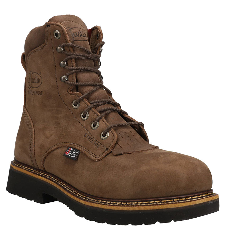 Shop Brown Mens Justin Original Workboots Rivot 8 inch Waterproof Steel ...