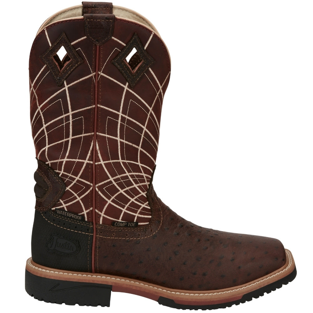 Shop Brown Mens Justin Original Workboots Derrickman 12 Inch Waterproof ...