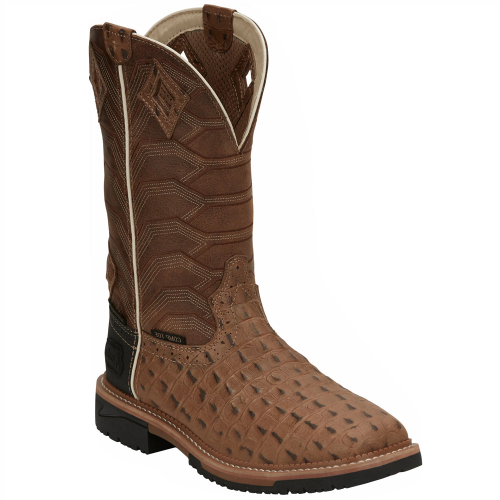 Shop Brown Mens Justin Original Workboots Derrickman 12 Inch Waterproof ...